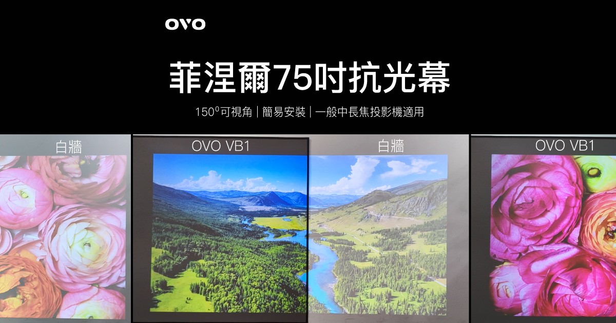 OVO VB1 | 菲涅爾75吋抗光幕 | 150⁰可視角、簡易安裝、一般中長焦適用｜Hihibox 嗨嗨盒子｜OVO Family